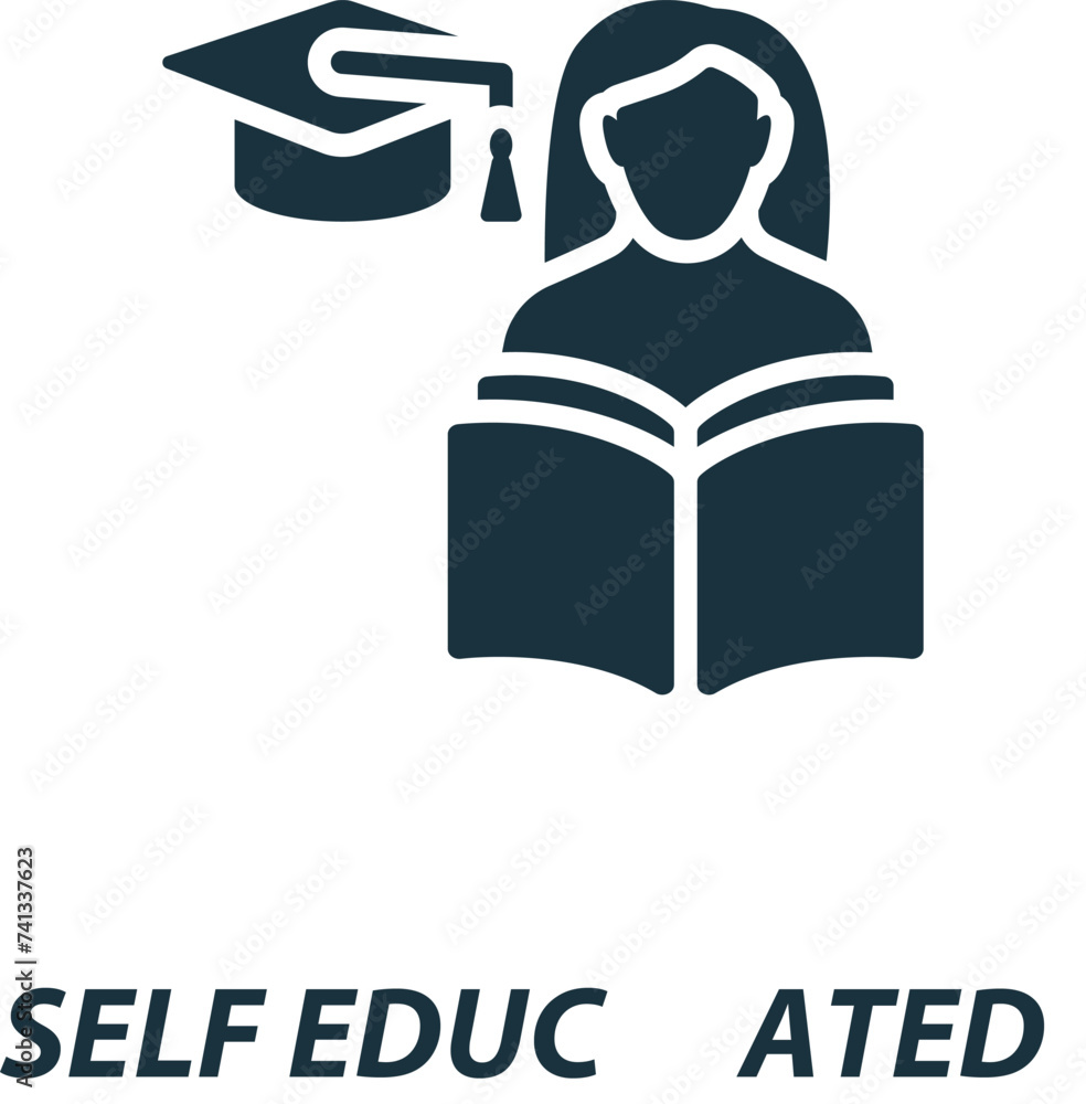 Self educated icon. Monochrome simple sign from freelance collection ...
