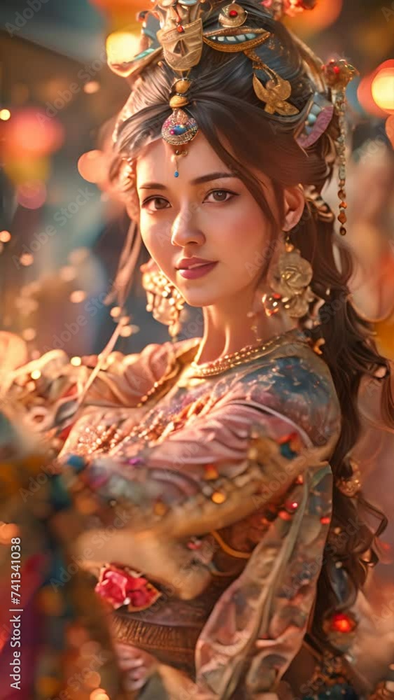 a beautiful Hmong girl dancing, tribal ball gown based on Hmong fashion ...