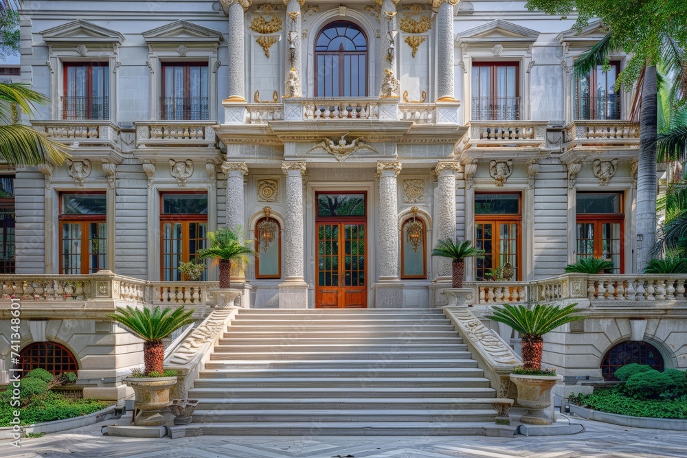 Colonial charm, building exterior design, stately mansion with ...