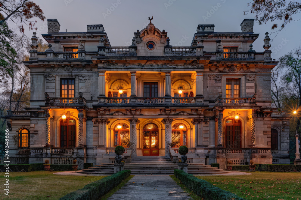 Colonial charm, building exterior design, stately mansion with ...