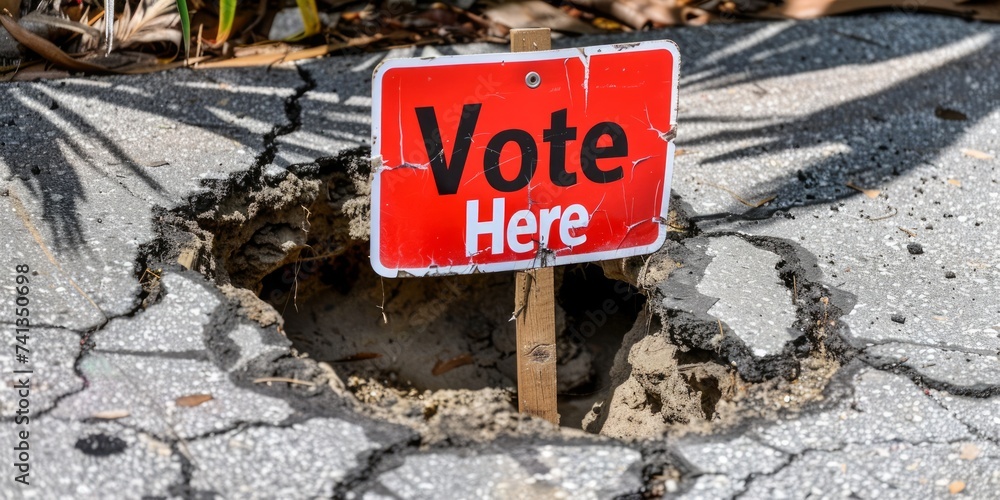 Persistent Voice: A Bold Red Sign Amidst Crumbling Pavement Echoes the ...