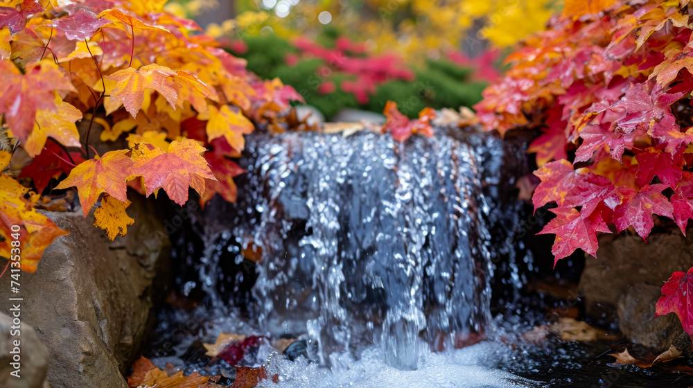 A playful cascade of water droplets descends from a waterfall, catching ...