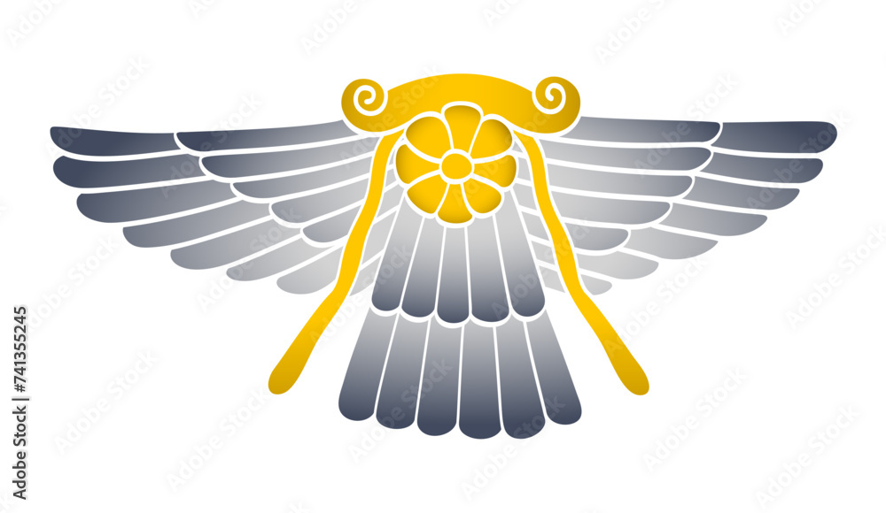Winged solar disk of god Ashur, a sun emblem with wings. Symbol of ...