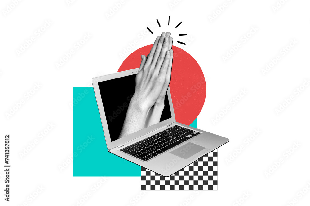 Collage 3d pinup pop sketch image of praying arms growing apple samsung ...