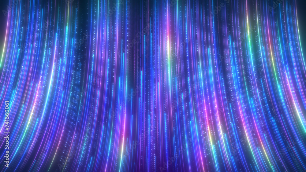 Blue particle lines background, color particle stripes rising. Particle ...