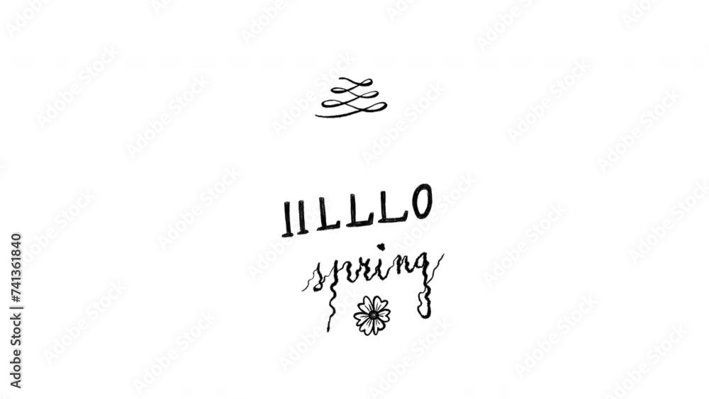 Hello spring headline with decorations. Animated hand drawn calligraphy ...