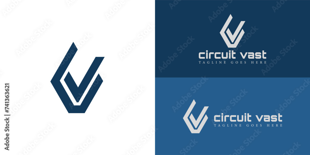 Abstract initial letter CV or VC logo in blue color isolated in ...