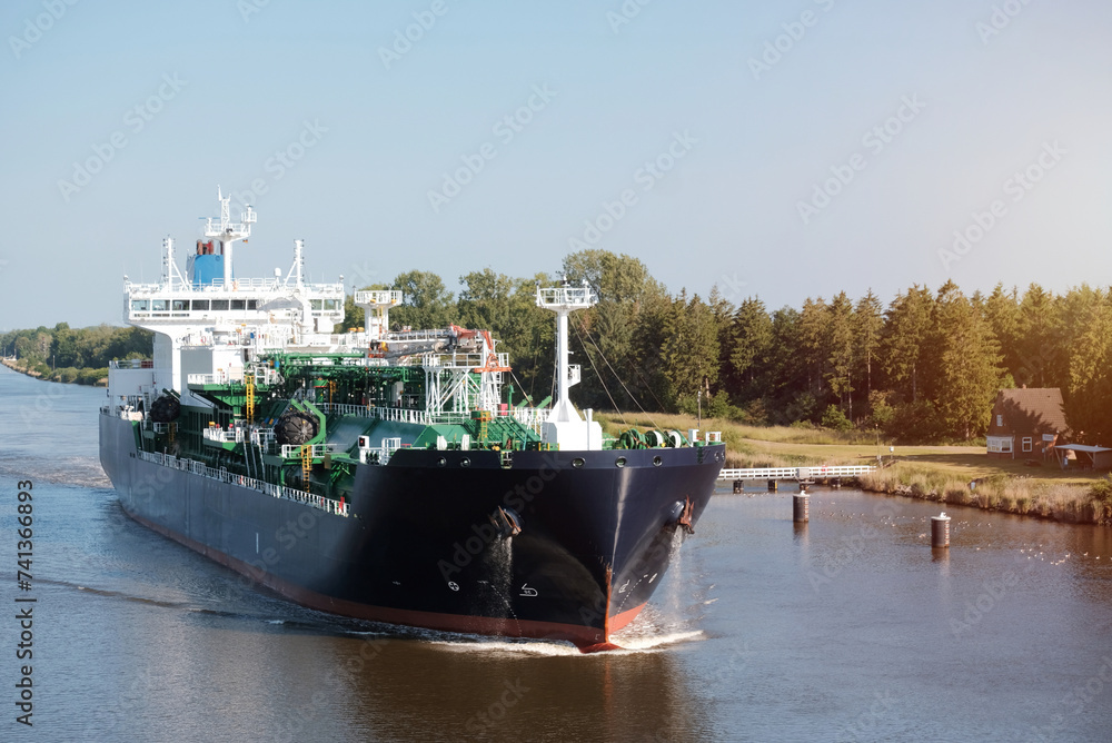 LNG Vessel Underway In The Narrow Congested Navigational Channel ...