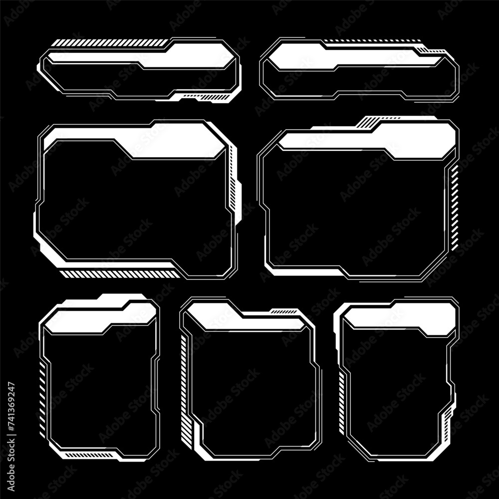 White futuristic HUD, UI elements. Sci-fi user interface text boxes ...