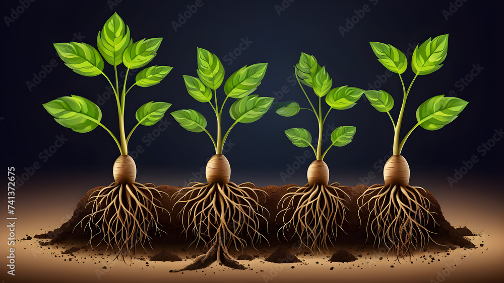 In this illustration image, there are three illustrations of tuber ...