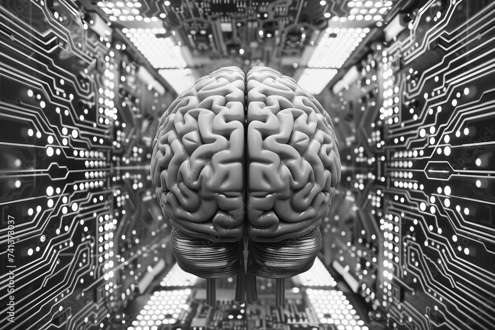 AI Brain Chip midbrain. Artificial Intelligence electroencephalogram ...