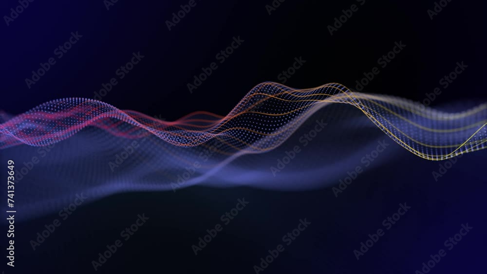Seamless loop background with abstract waveform made of blue particles ...