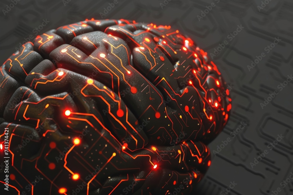 AI Brain Chip self reflection. Artificial Intelligence etching mind ...