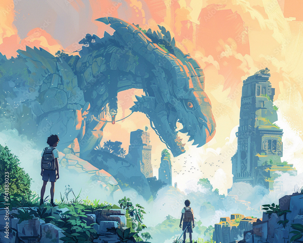 Illustrate an adventurer decoding blockchain mysteries within ancient ...