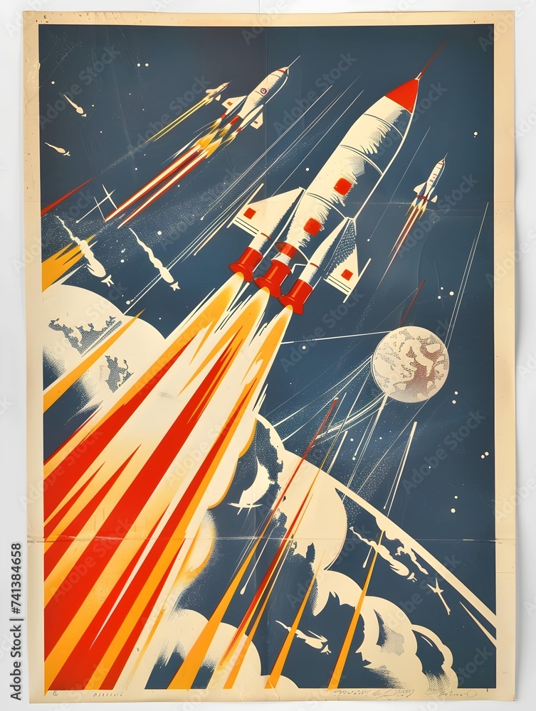 eastern bloc propaganda poster, retro poster, space race, 1950s design ...