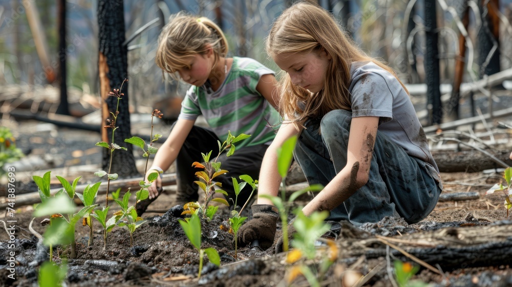 Schoolchildren involved in a community resilience project, learning and ...