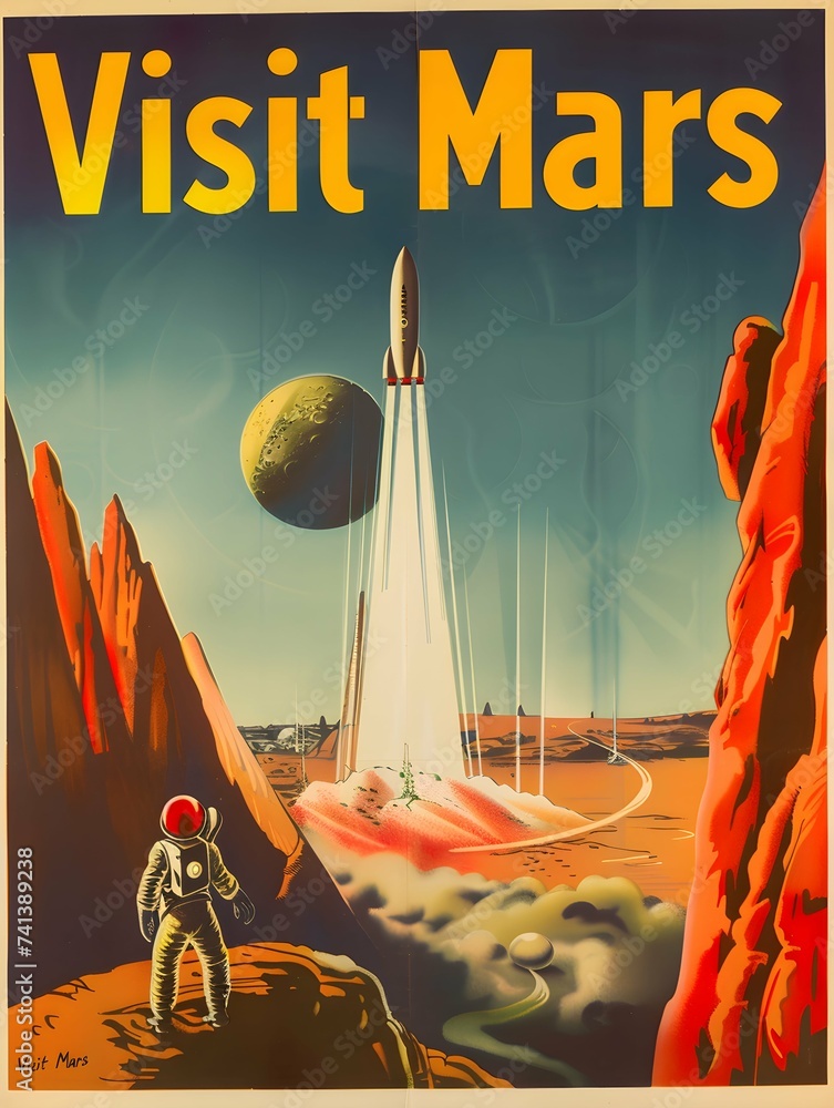 vintage planet Mars poster of a space exploration travel agency ...