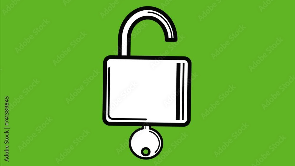 animated video of a lock icon opening using a key. simple icon ...