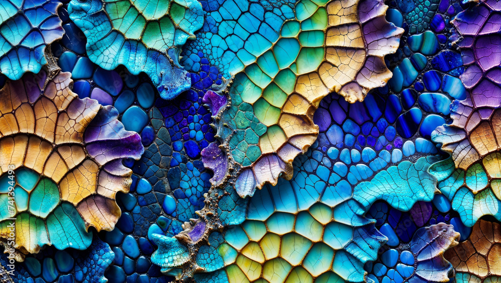 Vibrant blue abstract background pattern of fractal ridges and cracked ...