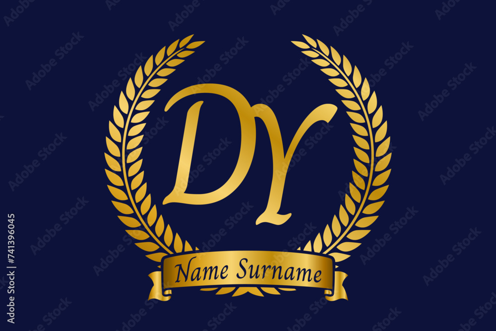 Initial letter D and Y, DY monogram logo design with laurel wreath ...