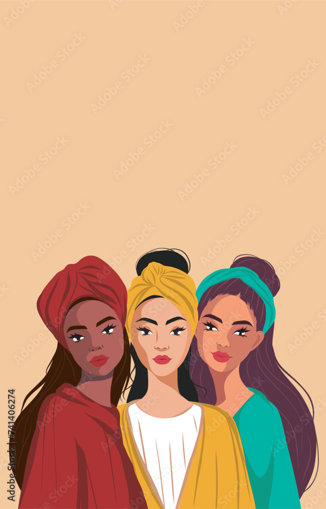 Vector vertical banner place for text strong women stand together next ...