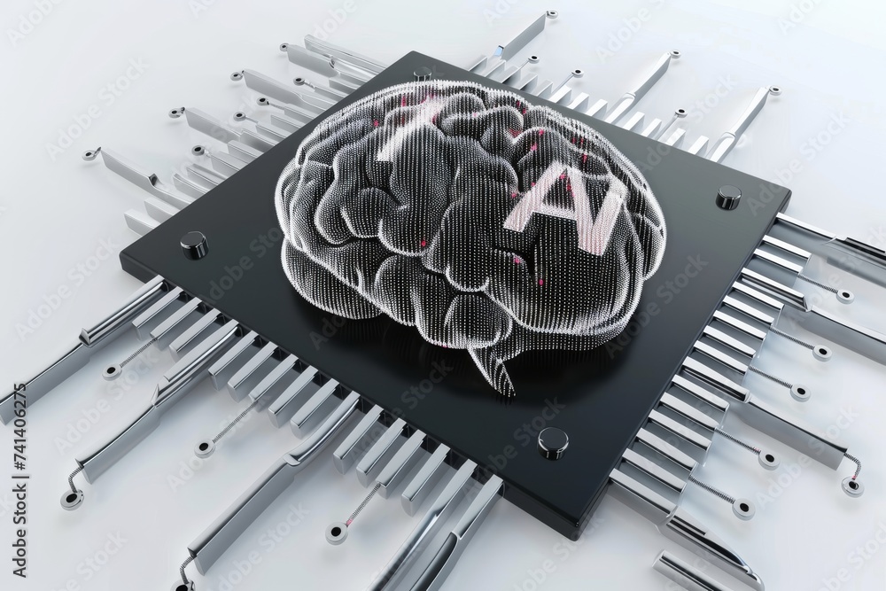 AI Brain Chip signal processing. Artificial Intelligence nanowhiskers ...