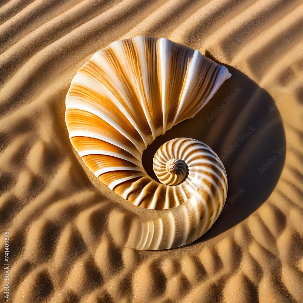 Nautilus Shell on Golden Sand Beach Stock Photo | Adobe Stock
