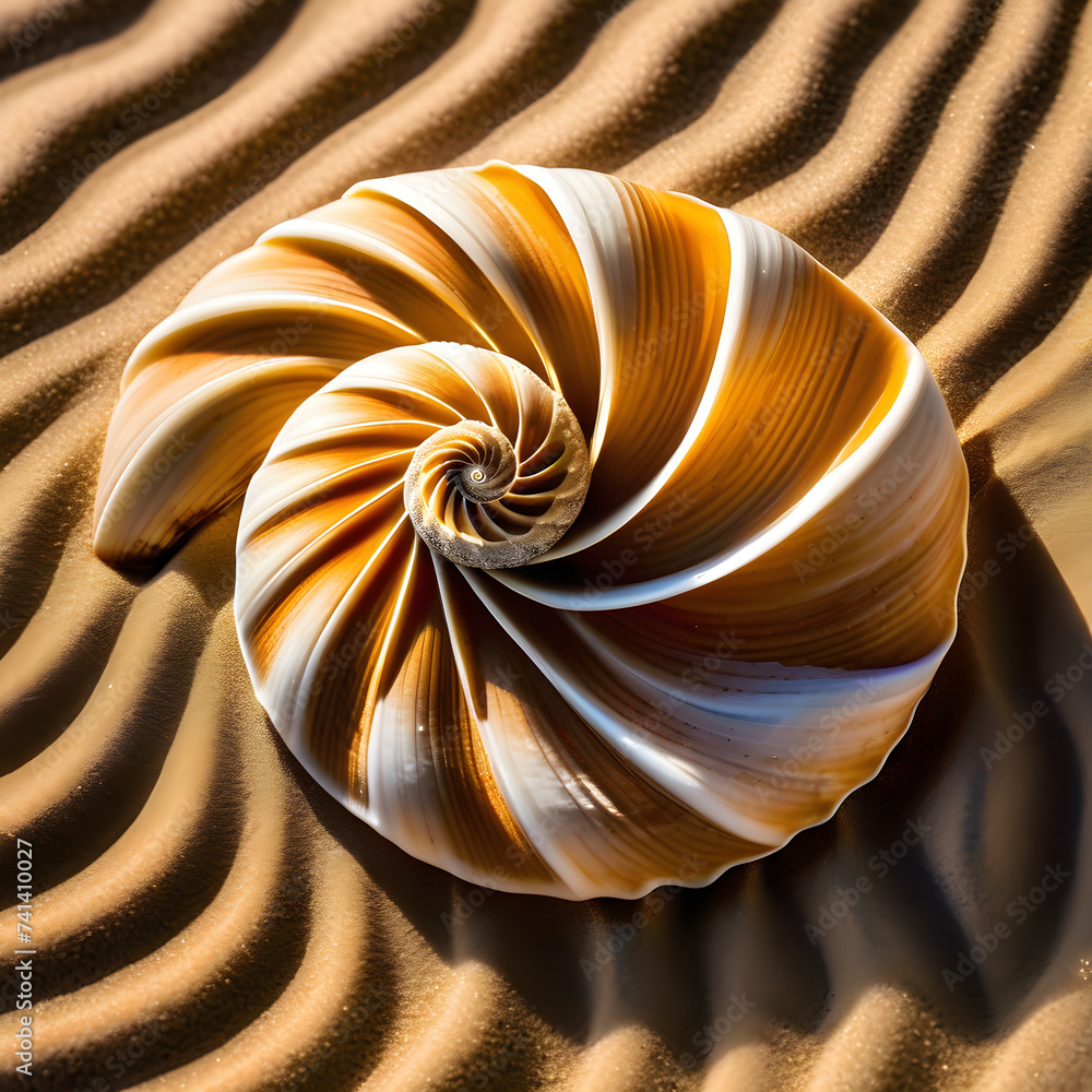 Nautilus Shell on Golden Sand Beach Stock Photo | Adobe Stock
