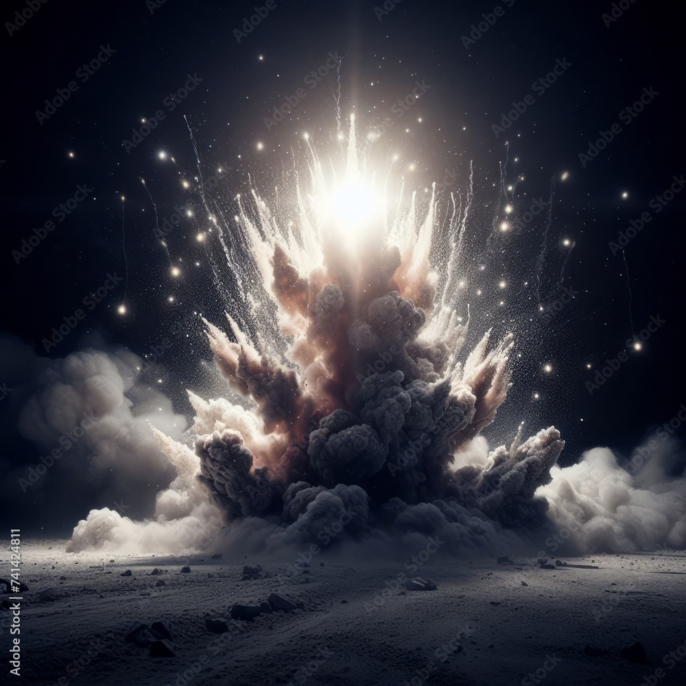 Undermining the earth's geological rock for excavation. Flash, clouds ...