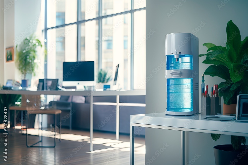 Office water cooler in a bright, spacious work area. Concept of ...