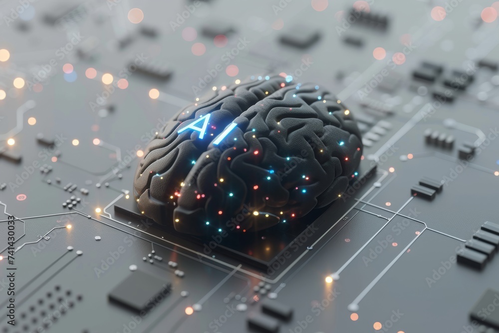AI Brain Chip cognitive neuroscience. Artificial Intelligence visual ...