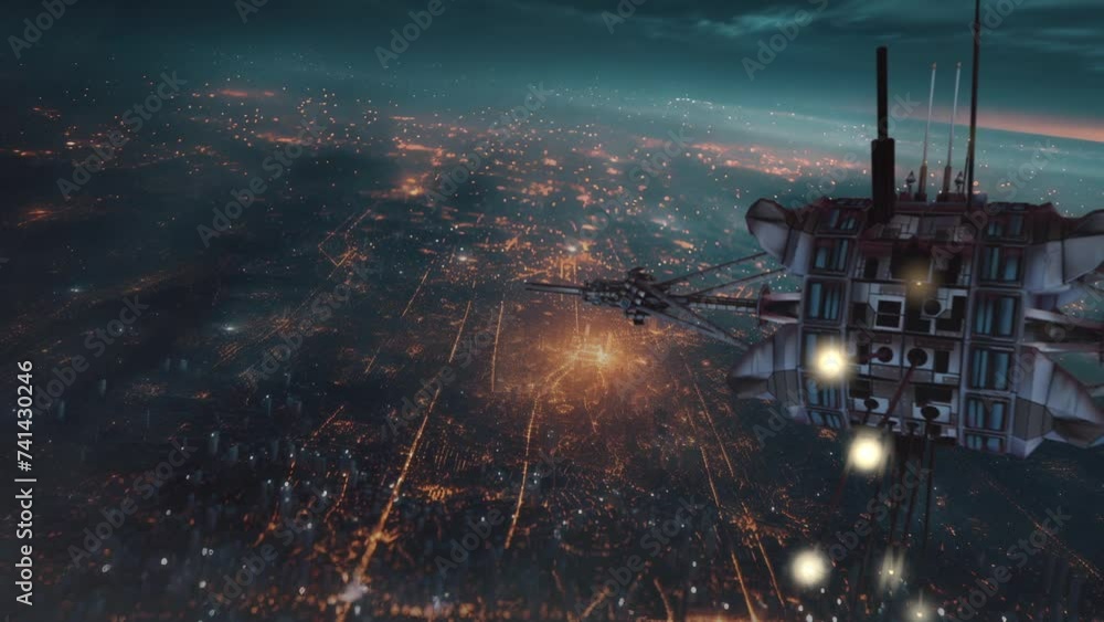 Breathtaking View of the Planet Earth and huge city at night time as ...