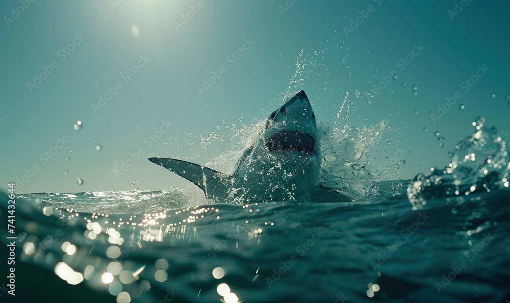 Beautiful natural high-end action shot of great white shark in motion ...