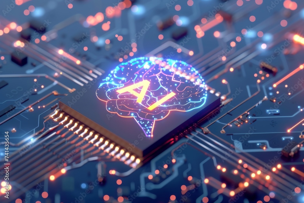 AI Brain Chip cognitive implant. Artificial Intelligence visual ...