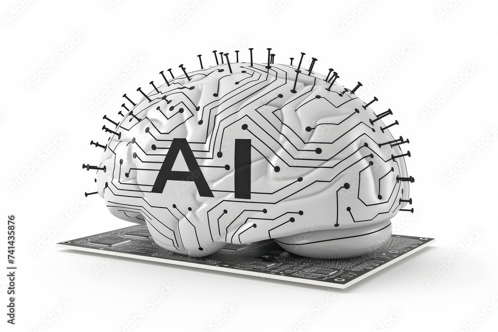 AI Brain Chip storage. Artificial Intelligence data processing security mind neon grape freeze ...