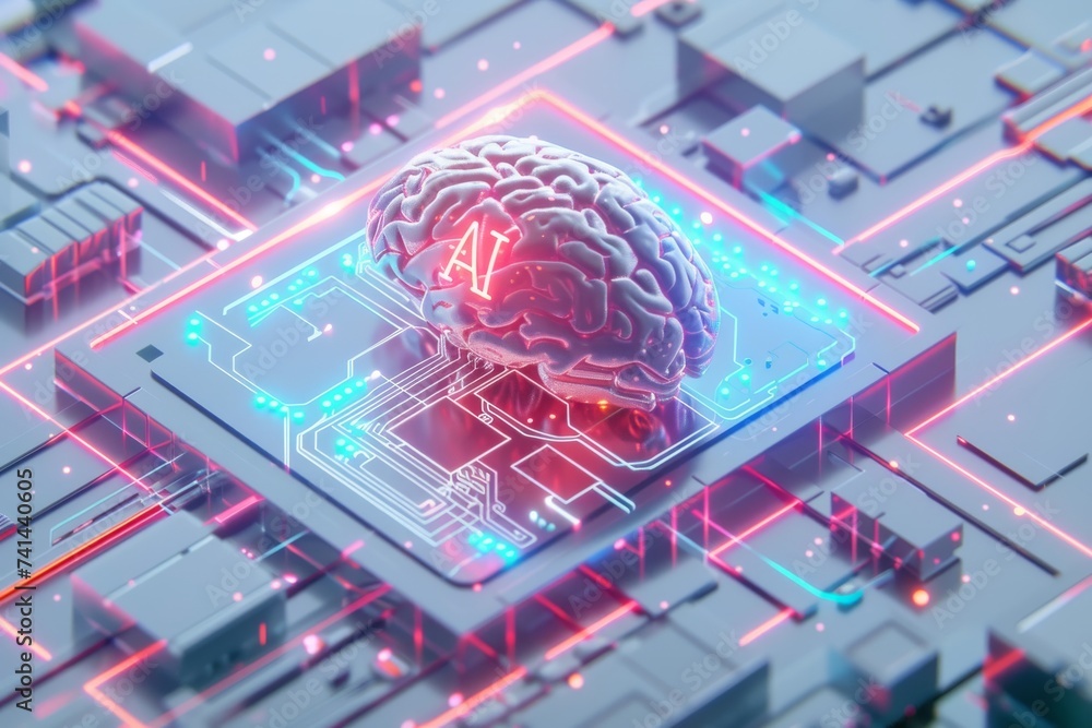 AI Brain Chip brain part. Artificial Intelligence address translation mind biomedical ...