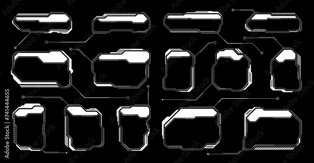 White futuristic HUD, UI elements. Sci-fi user interface text boxes ...