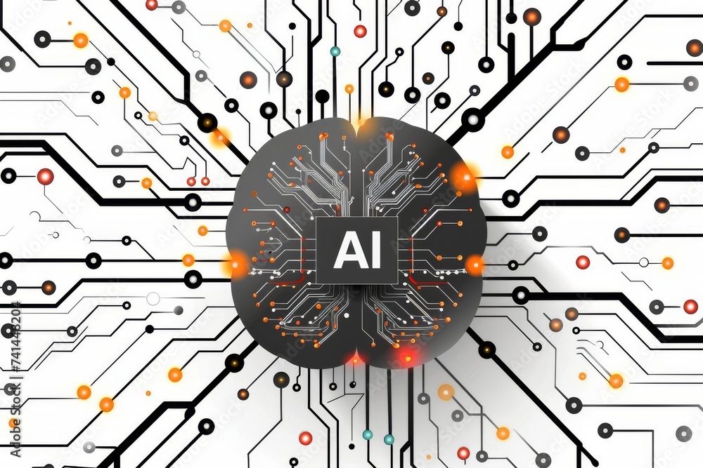 AI Brain Chip neon cotton candy. Artificial Intelligence neural ...