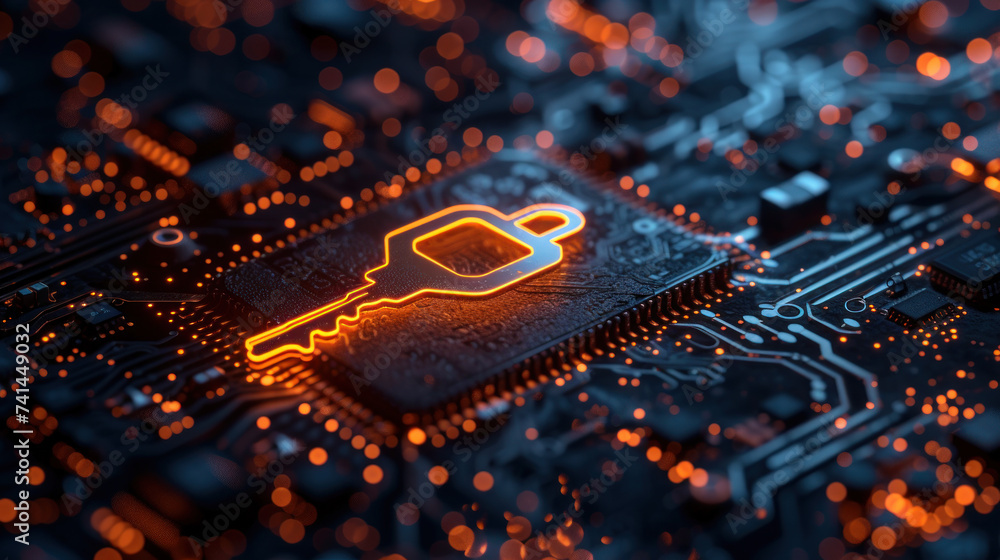 A conceptual image showcasing a glowing golden key integrated into a ...