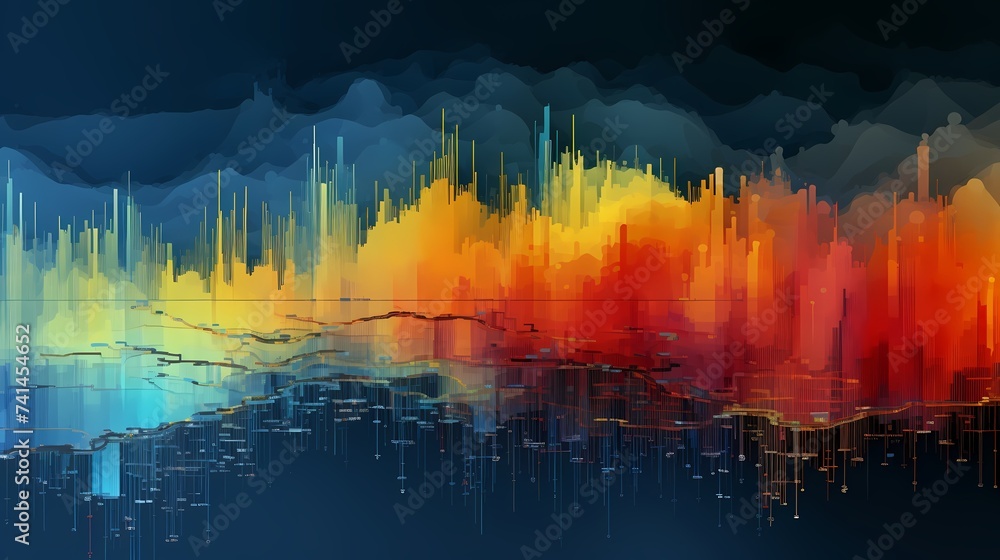A heat map overlay on a stock graph indicating areas of high and low ...