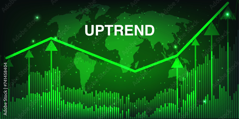 Vetor de Uptrend global stock market candle stick bar chart raising up ...