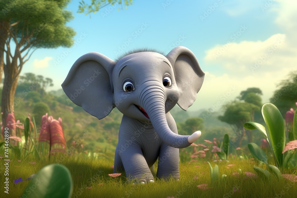 Cute Elephant Cartoon Character Cute elephant in flat cartoon style ...