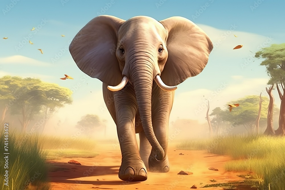Cute Elephant Cartoon Character Cute elephant in flat cartoon style ...
