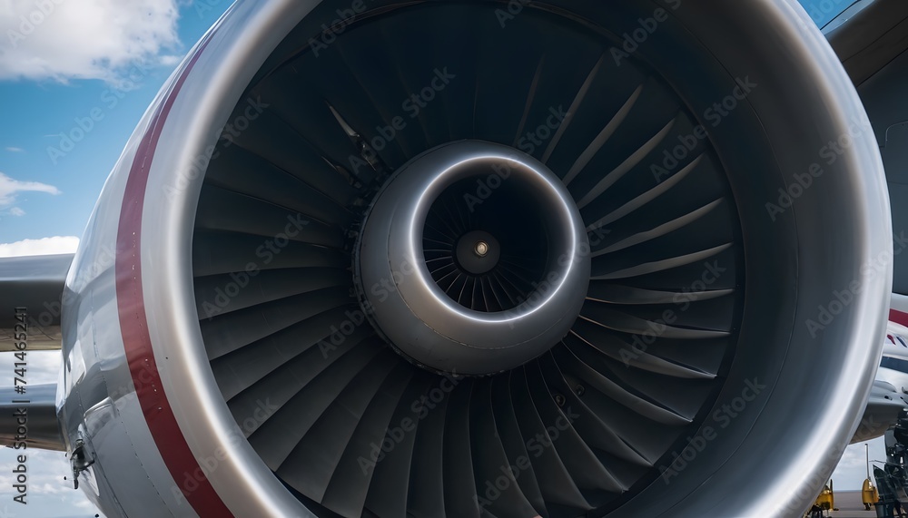 Close-up view jet engine blades. Front view of a jet engine blades ...