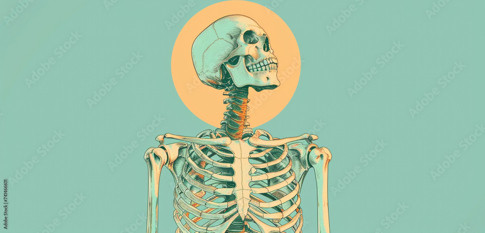 Create an illustration of a human skeleton from the front, highlighting ...