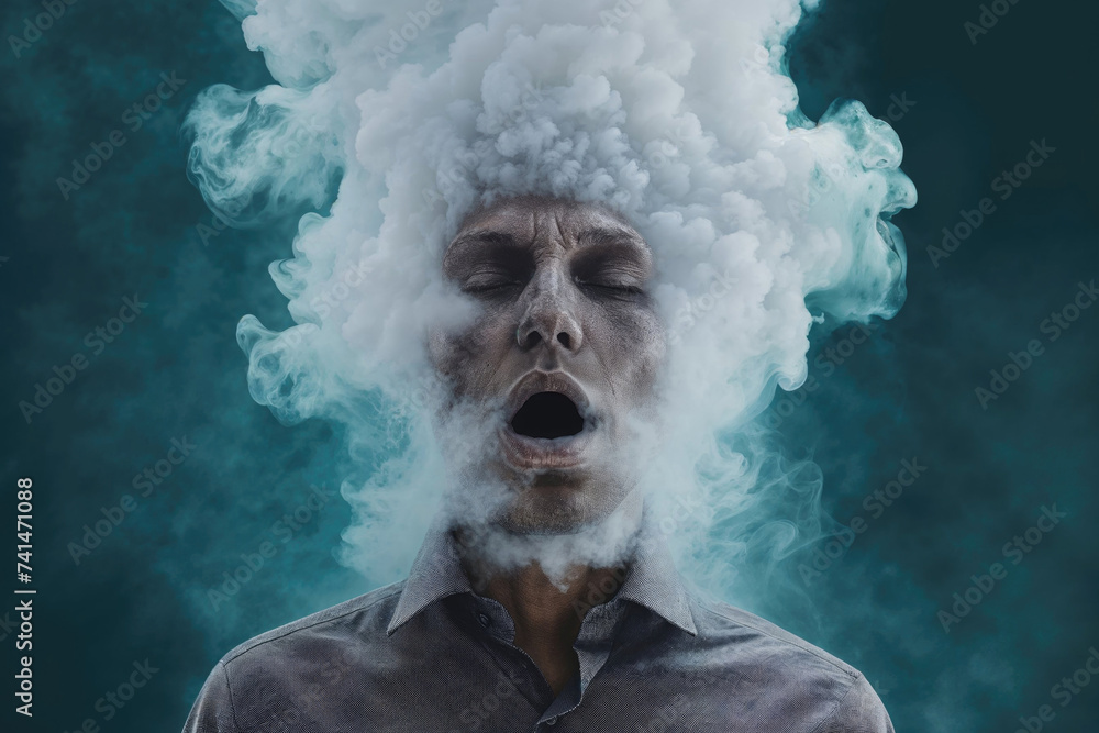 Overwhelmed man with steam coming out of his head. Generative AI image ...