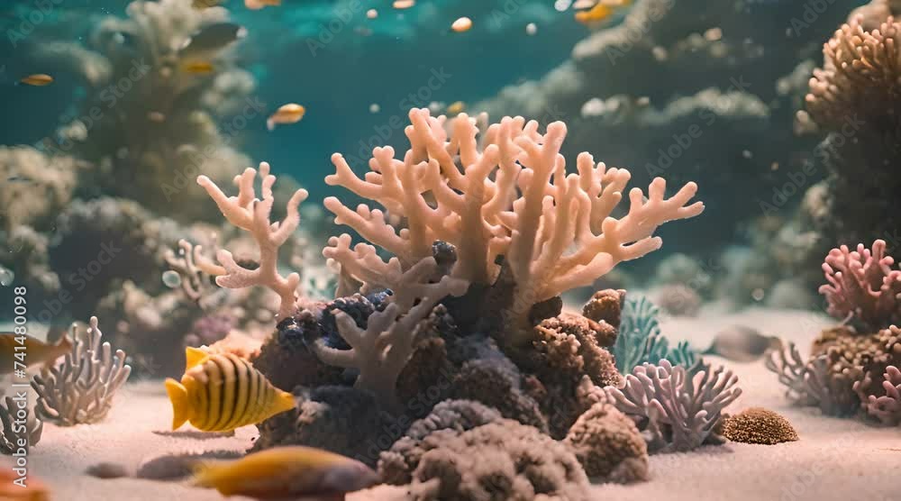 Underwater with colorful sea life fishes and plant at seabed background ...