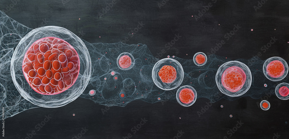 Diagram illustrating the formation of haploid cells from diploid cells in meiosis, against a ...