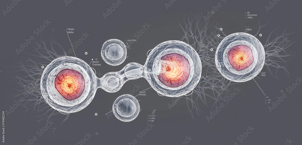 Diagram illustrating the formation of haploid cells from diploid cells in meiosis, against a ...
