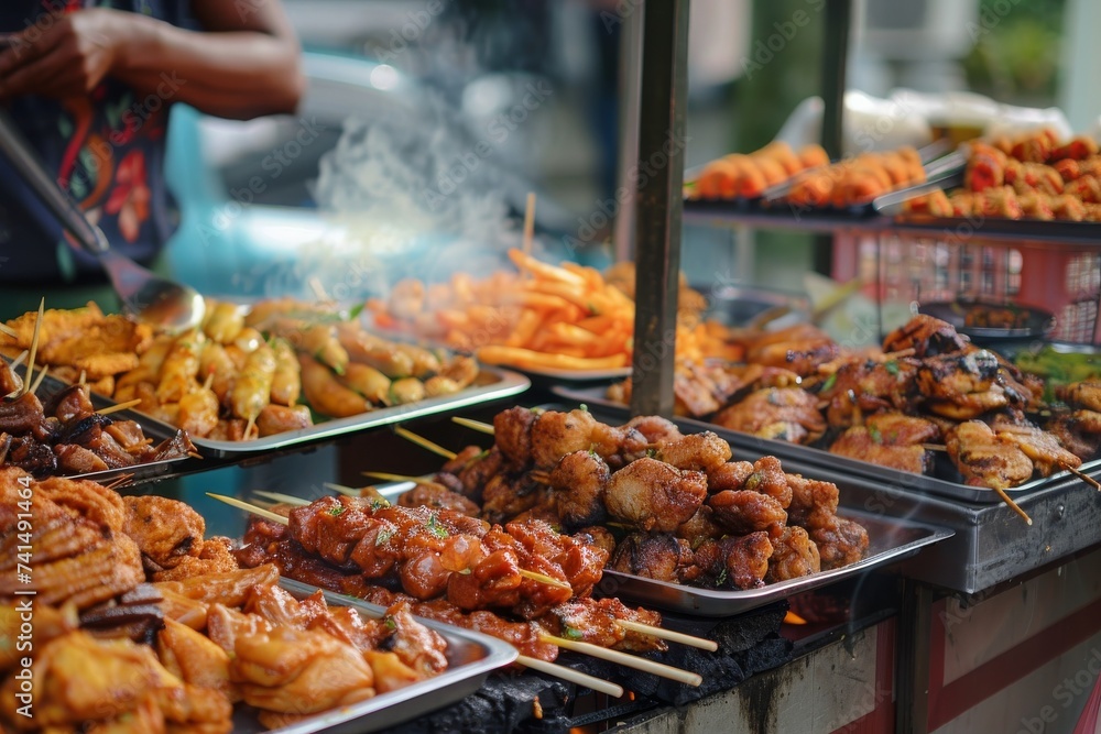 A tantalizing display of global street food, featuring an array of ...